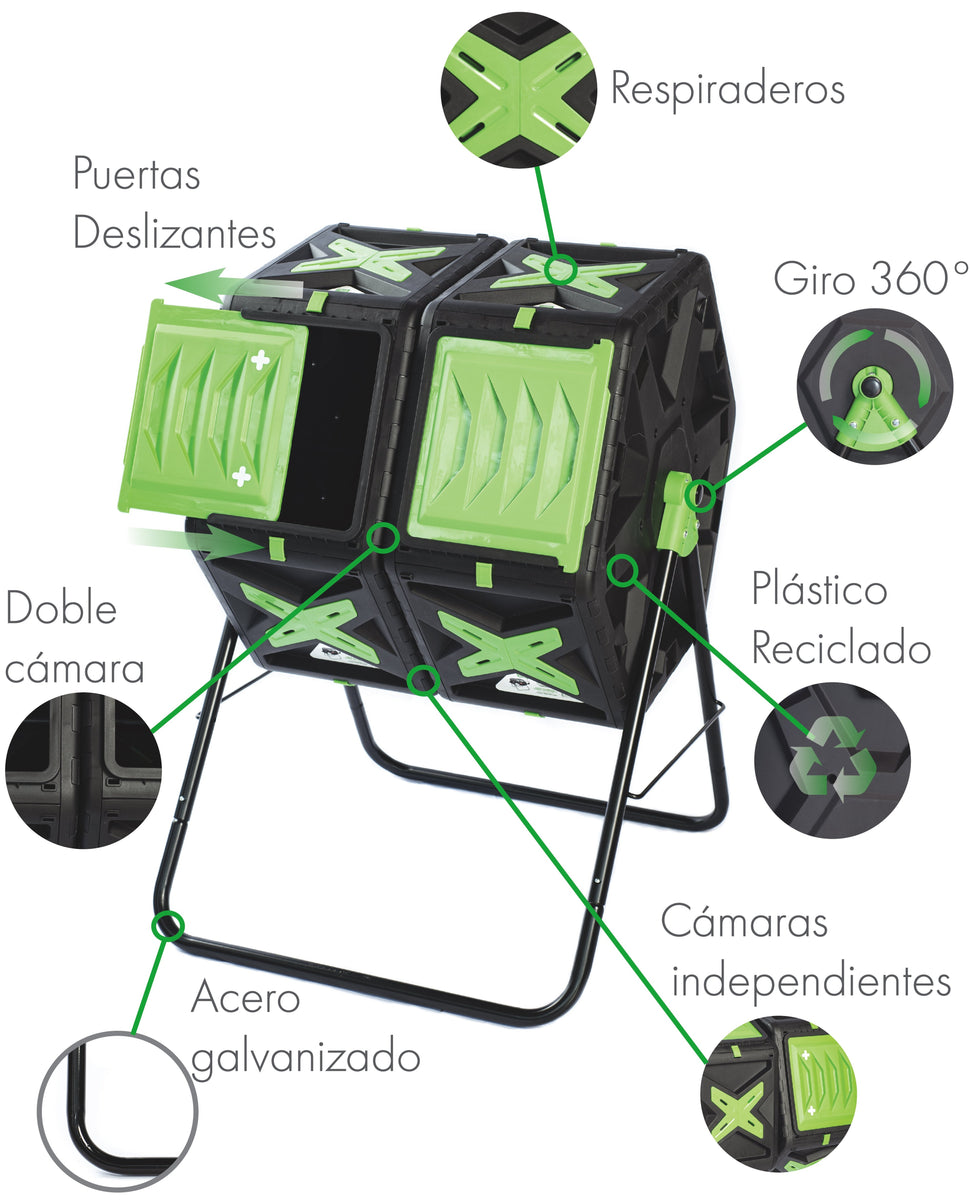 Compostera giratoria de plástico reciclado modelo DC-80 – 360 ...